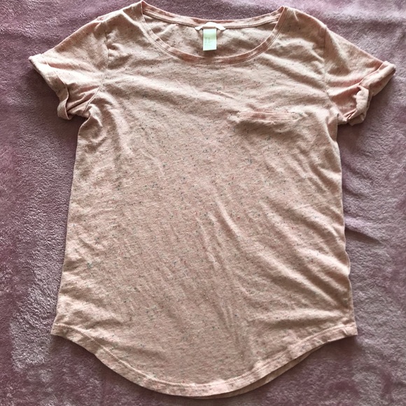 H&M | Tops | Hm Basics Size Xs Peachy Pink Variegated Pastel Tshirt Rollup Sleeves | Poshmark